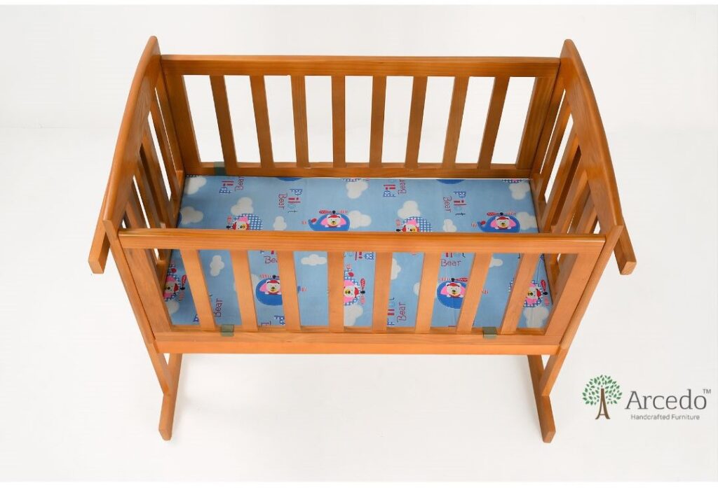 2 in 1 Wooden Cradle for New Born Baby for Sleeping - Honey