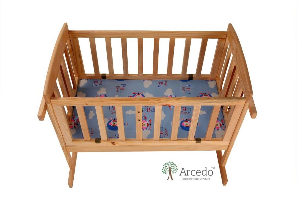 2 in 1 Wooden Cradle for New Born Baby for Sleeping Natural