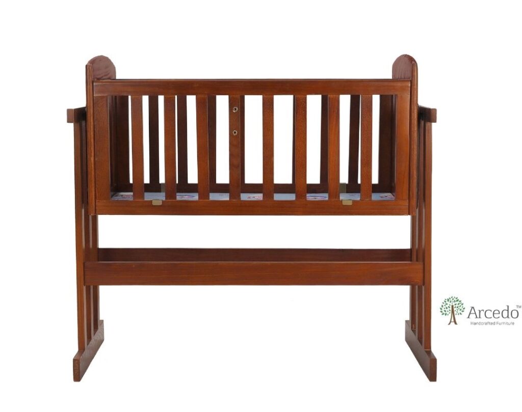 2 in 1 Wooden Cradle for New Born Baby for Sleeping - Walnut
