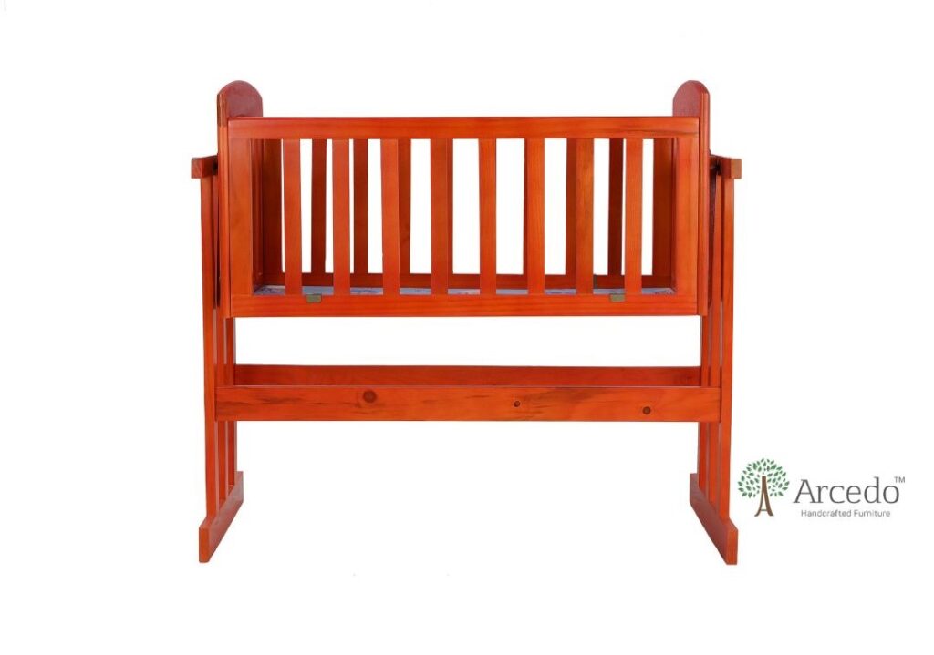 2 in 1 Wooden Cradle for New Born Baby for Sleeping - Cherry