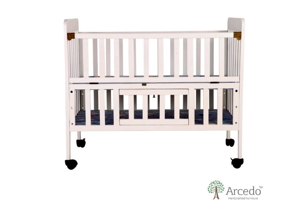 Wooden Baby Cot Bed with 4 Adjustable Wheels - Honey