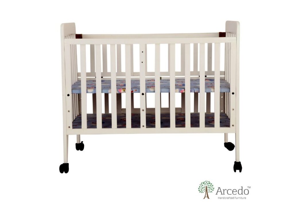 Wooden Baby Cot Bed with 4 Adjustable Wheels - Honey